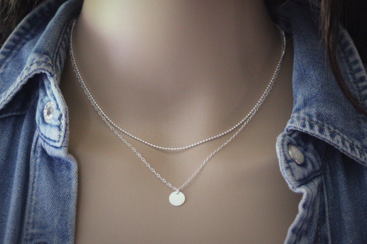 Collier multi-rangs en argent massif double chaine et pendentif ...