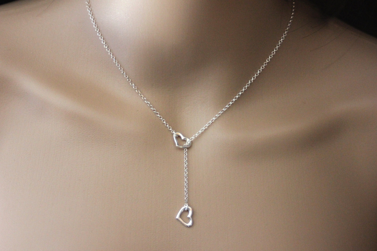 Collier cravate double coeurs en argent massif - Emmafashionstyle