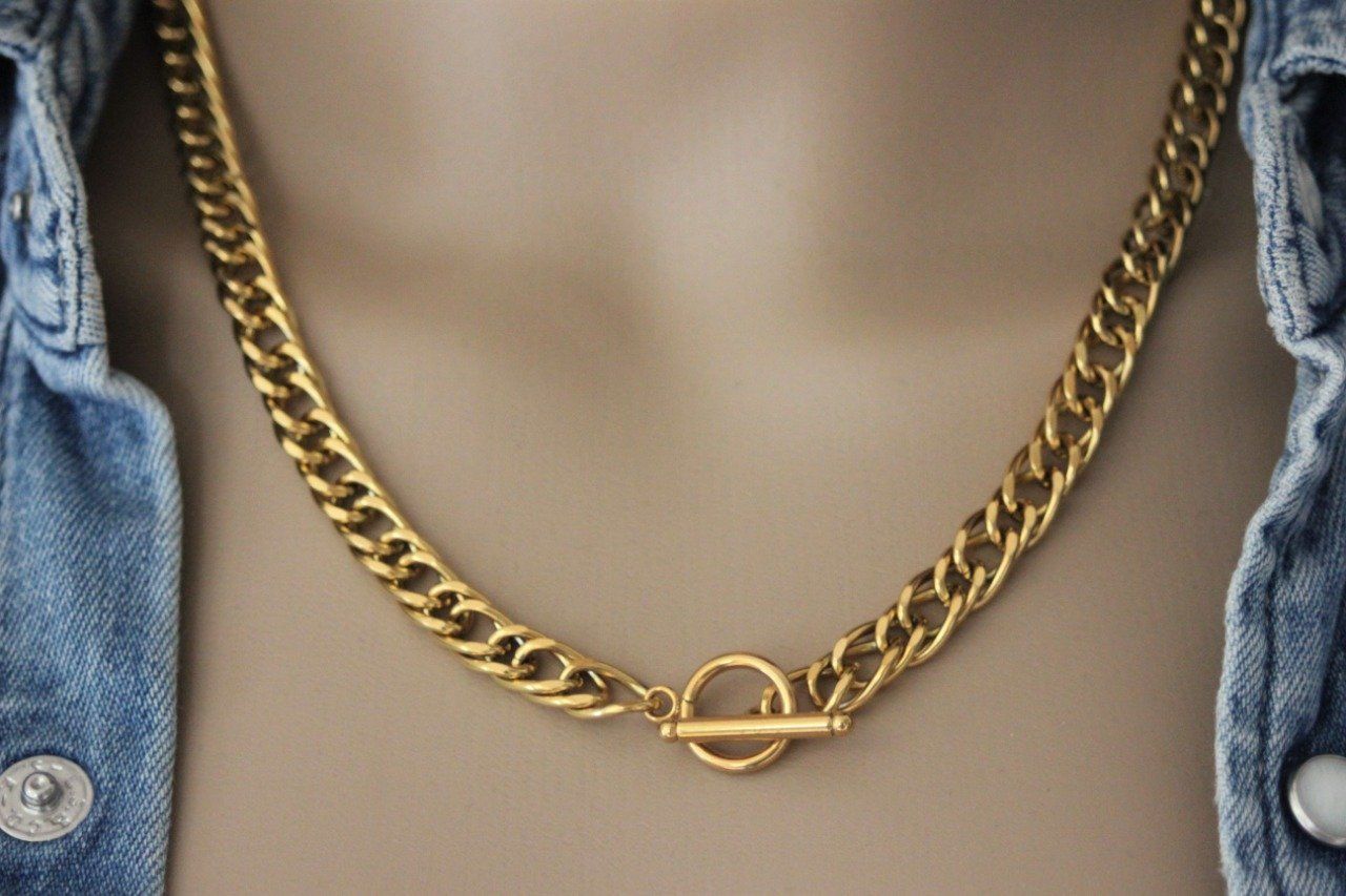 Collier Acier Inoxydable Dor Maillons Gourmette Fermoir T Collier Acier Inoxydable Dor Maillons Gourmette Fermoir T