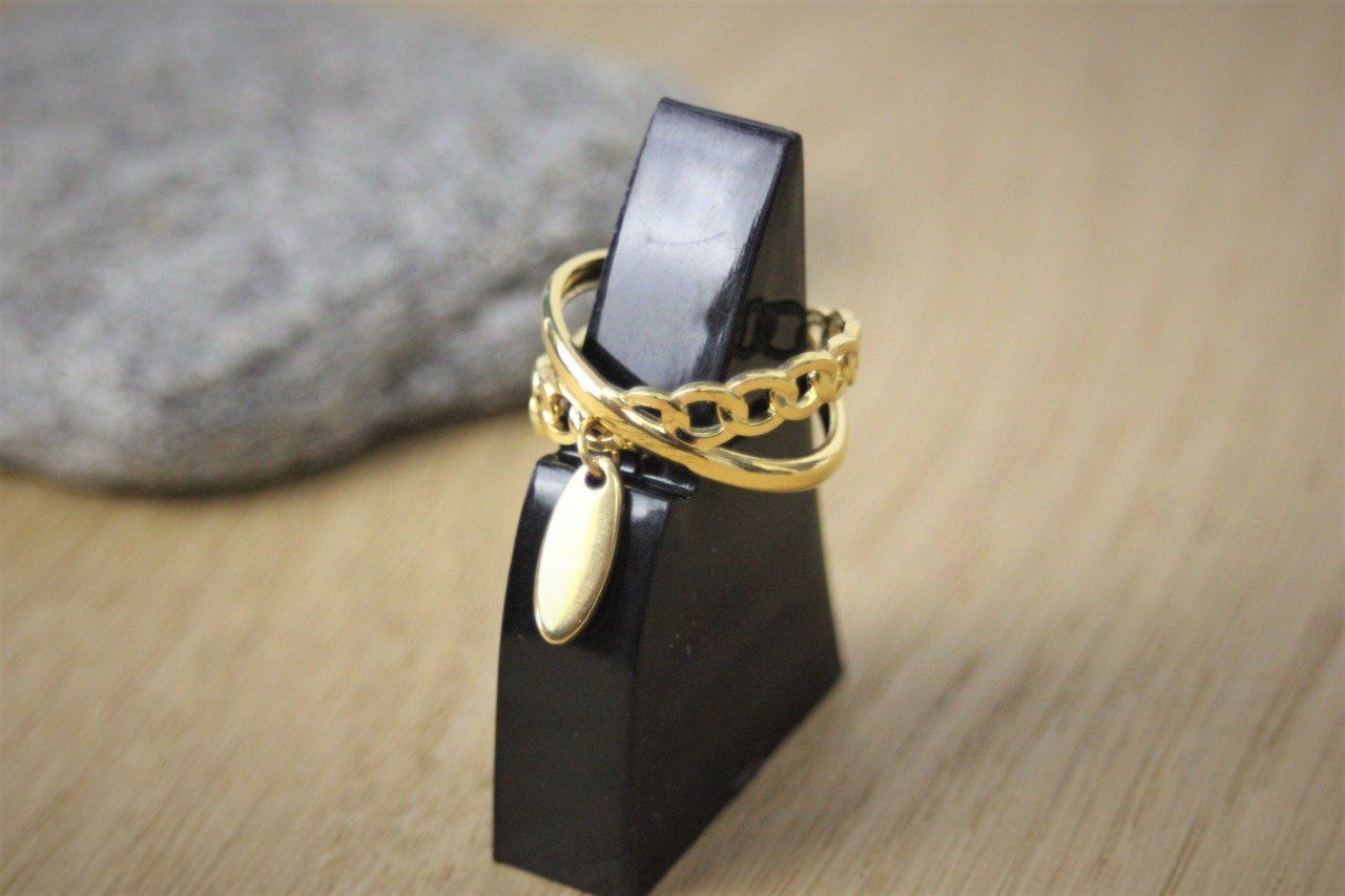 Bague ajustable en acier inoxydable doré avec breloque - Emmafashionstyle