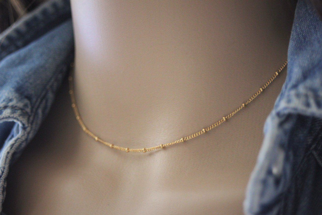 Collier or ras de cou chaine perlée - Emmafashionstyle