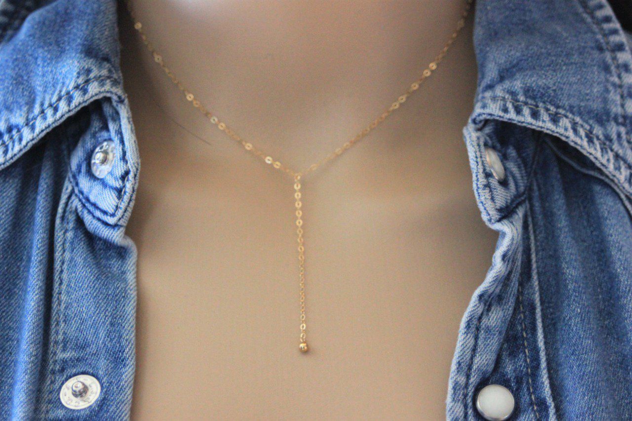 Collier cravate en or Gold Filled pendentif boule - Emmafashionstyle